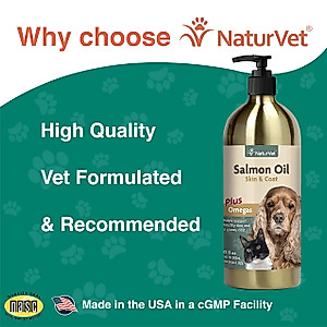 NaturVet – Salmon Oil Skin & Coat Plus Omegas | Supports Healthy Skin & Glossy Coat | Natural Source of Omega-3 & 6 Fatty Acids | for Dogs & Cats (17 oz Oil)