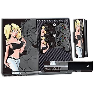 Designer Skin Sticker for the Xbox One Console With Two Wireless Controller Decals Mandy Black