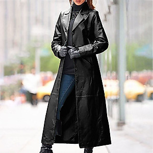 INESVER Leather Jacket for Women, Sales Today Clearance Winter Warm Trench Coats Loose Open Front Long Parka Oversizes Gothic Long Pea Coat with Pockets Outerwear