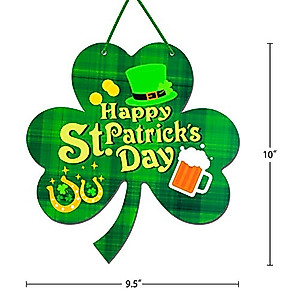 SICOHOME St. Patrick's Day Decoration,9.5"x 10" Happy St. Patrick's Day Door Sign,Shamrock Shaped Hanging Sign for Party Supplies Home Window Wall Farmhouse Indoor Outdoor Decor