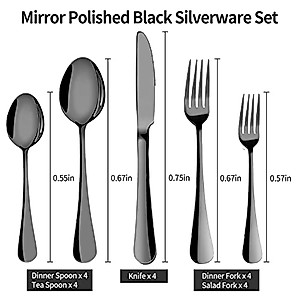 Black Silverware Set, 20 Pieces Stainless Steel Flatware Set of 4, Mirror Polished Cutlery Set for Home Kitchen, Premium Tableware Utensil Set, 4 Set of Knife Spoon Fork, Dishwasher Safe