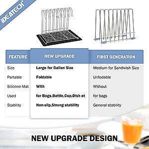 IDEATECH Reusable Bag Rack with Cup Drying Mat,Plastic Bag Dryer Rack Dish Drying,Collapsible Kitchen Counter Storage Organizer Sponge Holder,Dryer Rack for Silicone Storage Bag