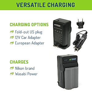 Wasabi Power Battery (2-Pack) and Charger for Nikon EN-EL3e and Nikon D50, D70, D70s, D80, D90, D100, D200, D300, D300S, D700