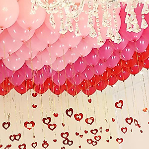 100PCS Valentines Day Red Pink White Balloons Hanging Swirls Kit, 12in Balloon Valentine's Day Wedding Bling Heart Ceiling Hanging Streamers for Sweetheart Wedding Bridal Shower Anniversary Engagement