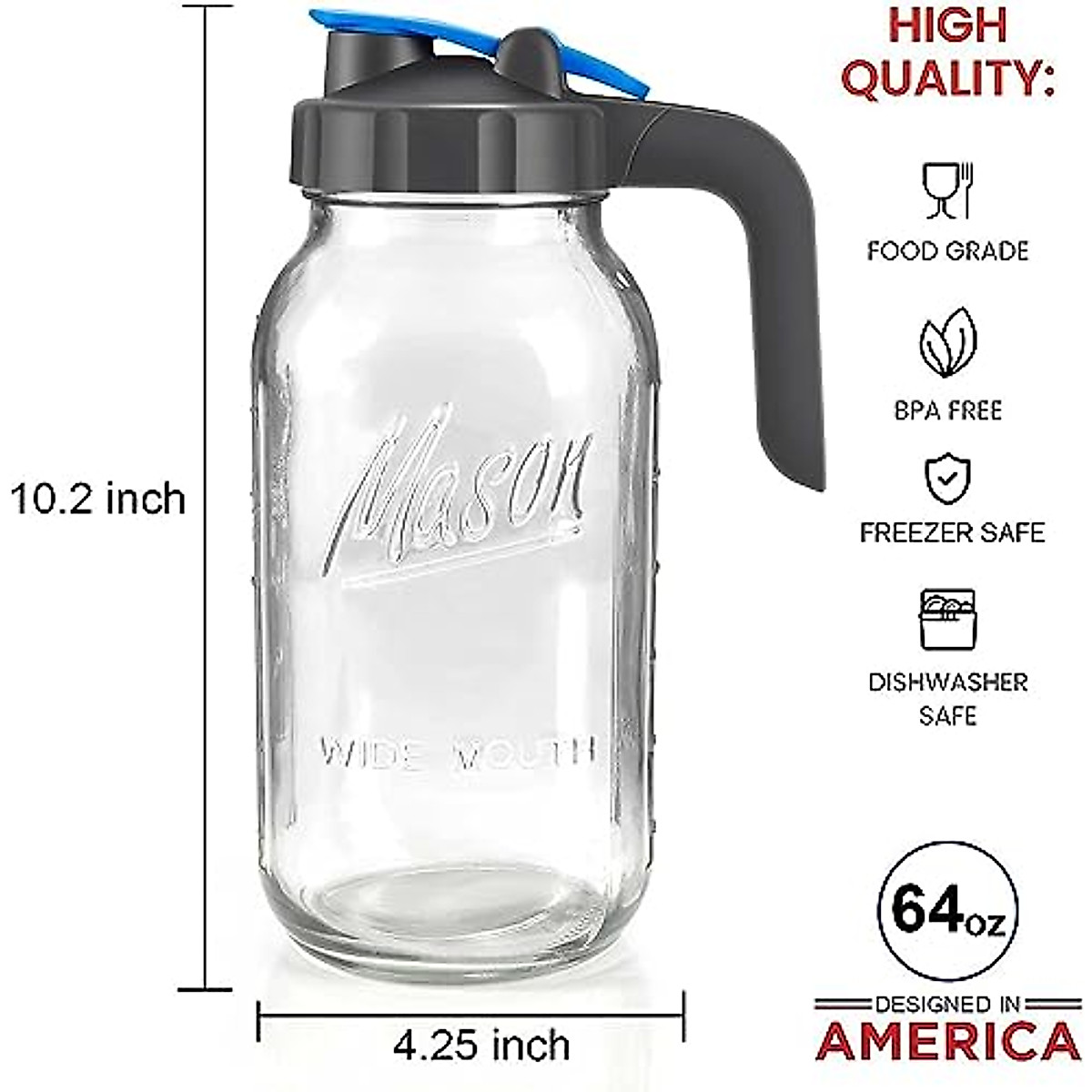 3 Pack 64oz Glass Mason Jar Pitchers with Airtight Lids - Sun Tea & Cold Brew Pitchers, Ideal for Lemonade, Coffee, Flavored Water