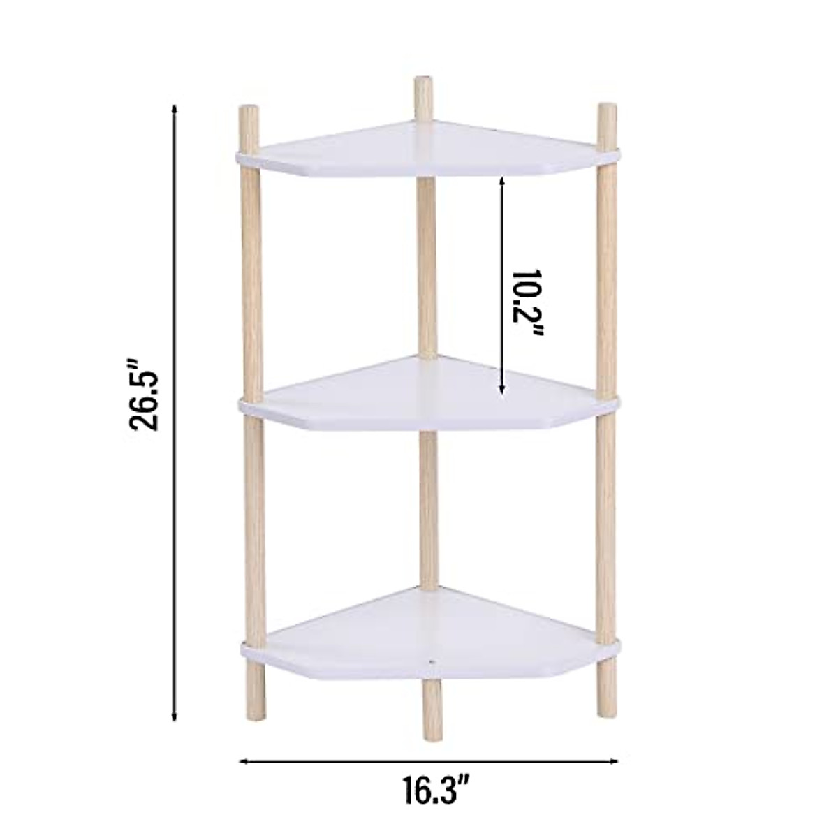 LITA Modern Wood Side Table, Triangular Accent End Table Plant Night Stand with Magazine Storage for Bedroom, Living Room, Bathroom, White, 3- Tier