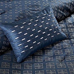Madison Park Biloxi Duvet Cover - Navy, Geometric Duvet Cover Set – 6 Piece – Ultra Soft Microfiber Light Weight Bed Comforter Covers, King/Cal King(104"x92") (MP12-3737)
