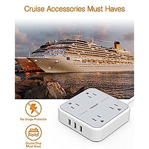 Power Strip with 3 USB Ports, TESSAN 5 ft Extension Cord Flat Plug with 4 Outlets, Indoor Desk Charging Station, Mountable Compact for Travel, Cruise Ship, Office, School, Dorm Room Essentials Gray