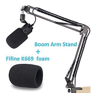 K669 Microphone Boom Arm Mic Stand, Windscreen and Cable Sleeve Compatible with Fifine K669 669B USB Podcast Microphone to Recording and Streaming by YOUSHARES