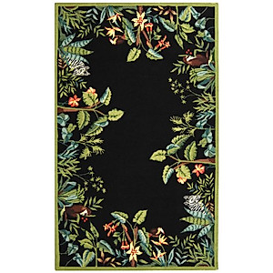 SAFAVIEH Chelsea Collection 5'6" Round Black / Green HK295B Hand-Hooked French Country Wool Area Rug
