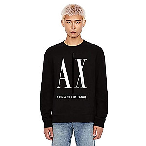 A｜X ARMANI EXCHANGE Men's Icon Project Embroidered Pullover Sweatshirt, Black, XL