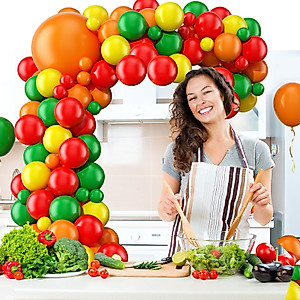 Vegetable Party Decorations, Red Green Yellow Orange Balloon Arch Garland Kit Mixed Carrot Orange Broccoli Tomato Corn Foil Balloons for Baby Shower Summer Birthday Tutti Frutti Party Decorations