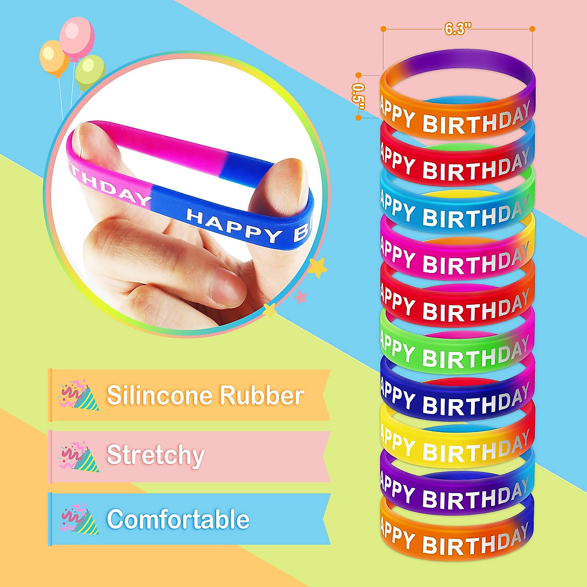 90 Pcs Happy Birthday Kits for Kids Classroom, Include Happy Birthday Crowns, Silicone Stretches, Badge Stickers, Students Kindergarten Birthday Party Hats for School Teacher Classroom Party Supplies