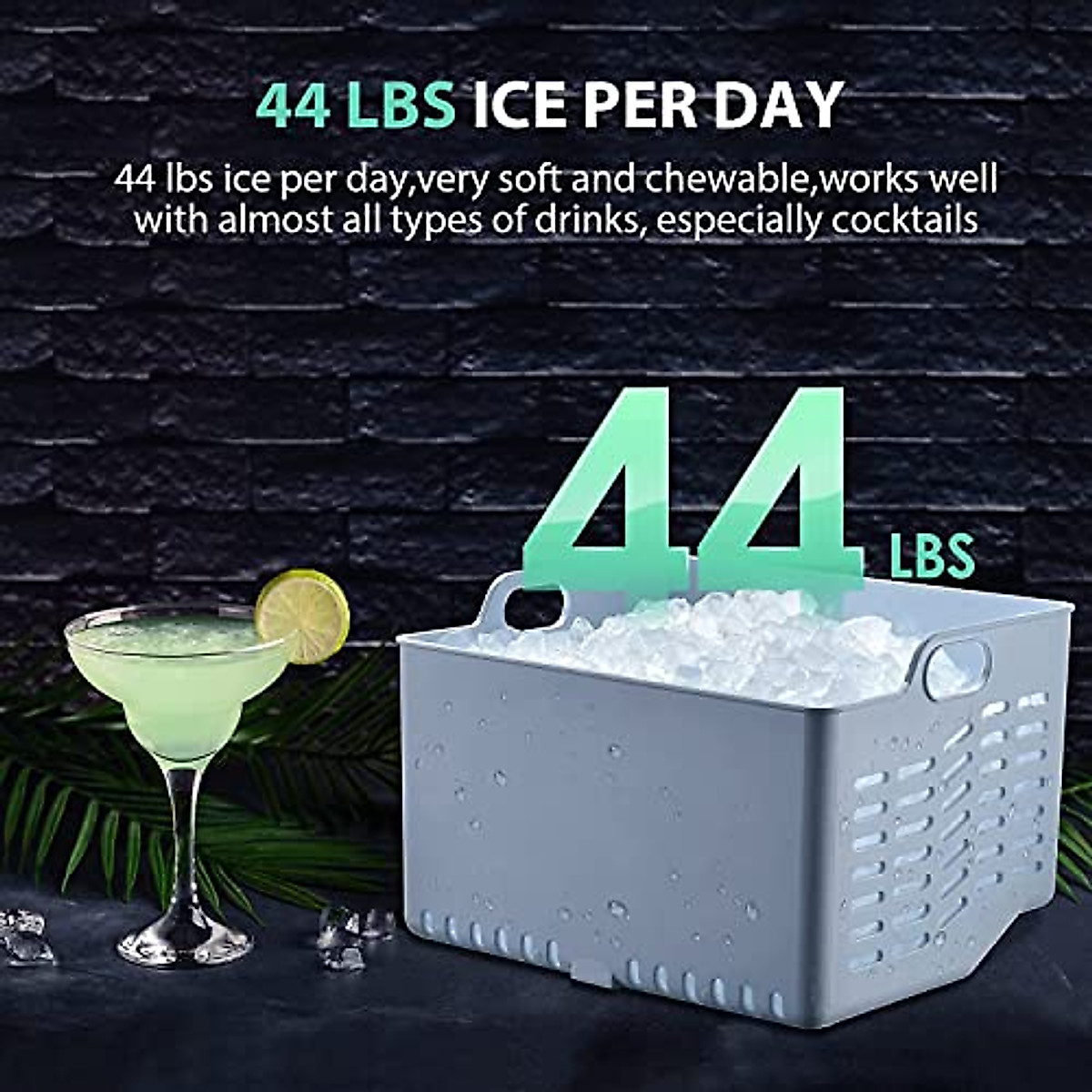Nugget Ice Maker Countertop, FREE VILLAGE 44Lbs/24H Portable Ice Maker for Soft & Chewable Nugget Pellet Ice, Self-Cleaning, Ice Machine with Ice Scoop & Basket for Home Office Bar Party RV (Black)