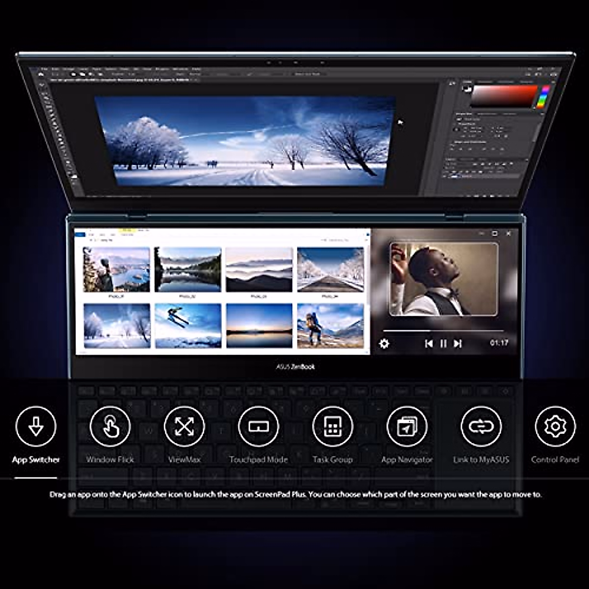 ASUS ZenBook Pro Duo 15 OLED UX582 Laptop, 15.6 inch OLED UHD Touch Display, Intel Core i9-11900H, 32GB RAM, 1TB SSD, GeForce RTX 3060, ScreenPad, Windows 11 Pro, Celestial Blue, UX582HM-XH96T