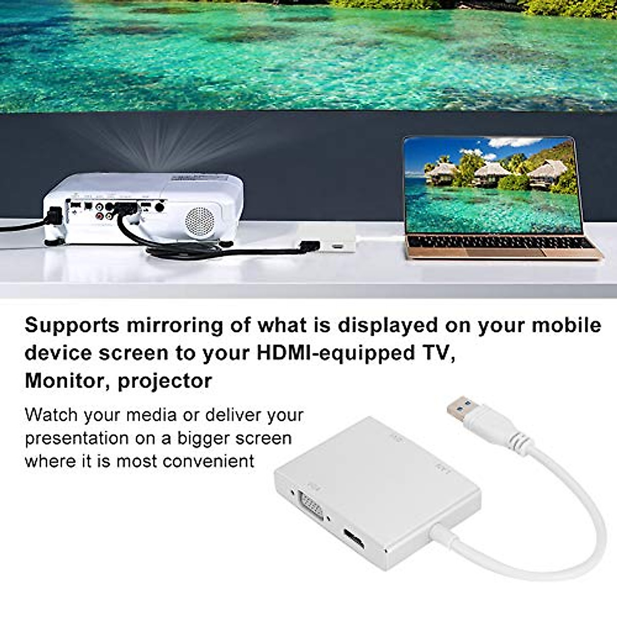 Cuifati 4 in 1 USB3.0 Adapter, for Projector HDTV, HD‑TVs Connection, for Business presentations, conferences or Training Courses