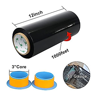 BOMEI PACK Black Stretch Wrap Industrial Strength with Plastic Handle 12" x 1000 Feet 80 Gauge 3-Pack, Black Shrink Wrap, Self-Adhering Black Plastic Wrap for Shipping, Moving