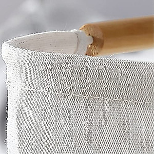 Laundry Basket, Cotton Linen Wooden Handles Laundry Hamper for Bedroom (S)