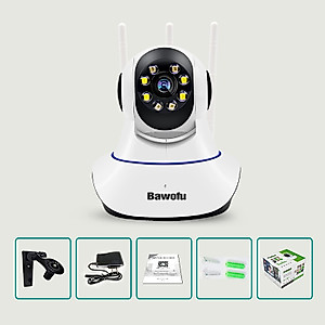 Bawofu IP Security Camera with 2 Way Audio 1080P Home Wireless Indoor, Support 2X Magnification & Free Motion Alerts Night Vision for Pet/Nanny Compatible SD Card up to 128G