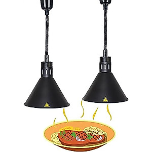 LINKANRUO Food Heat Lamp, 60-180cm Retractable Catering, Restaurant Pendant Ceiling Lights for Keep Steak Pizza Warm, Kitchen Buffet Insulation Equipment, 2pcs 27mm Lamps