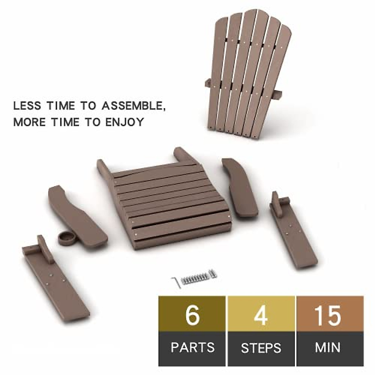 EFURDEN Adirondack Chair, Oversize and Weather Resistant Poly Lumber Chair with Cup Holder for Patio, Lawn and Garden, Brown