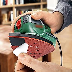 Sanding Sheets for Black and Decker Mouse Sanders, 50PCS 60 80 120 150 220 Grit Sandpaper Assortment with Extra Tips for Replacement, 12 Holes Hook and Loop Detail Sander Sanding Pads Sand Paper