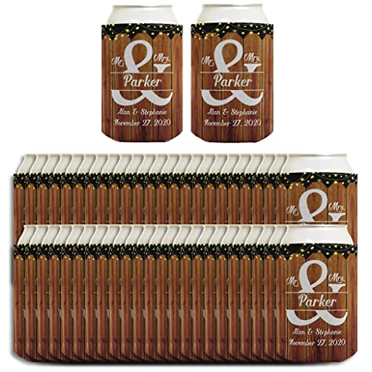 Custom Wedding Can Coolies Mr & Mrs Your Names & Date Personalized Wedding Favors Wedding Decorations Party 96 Pack Can Coolie Drink Coolers Coolies Multi