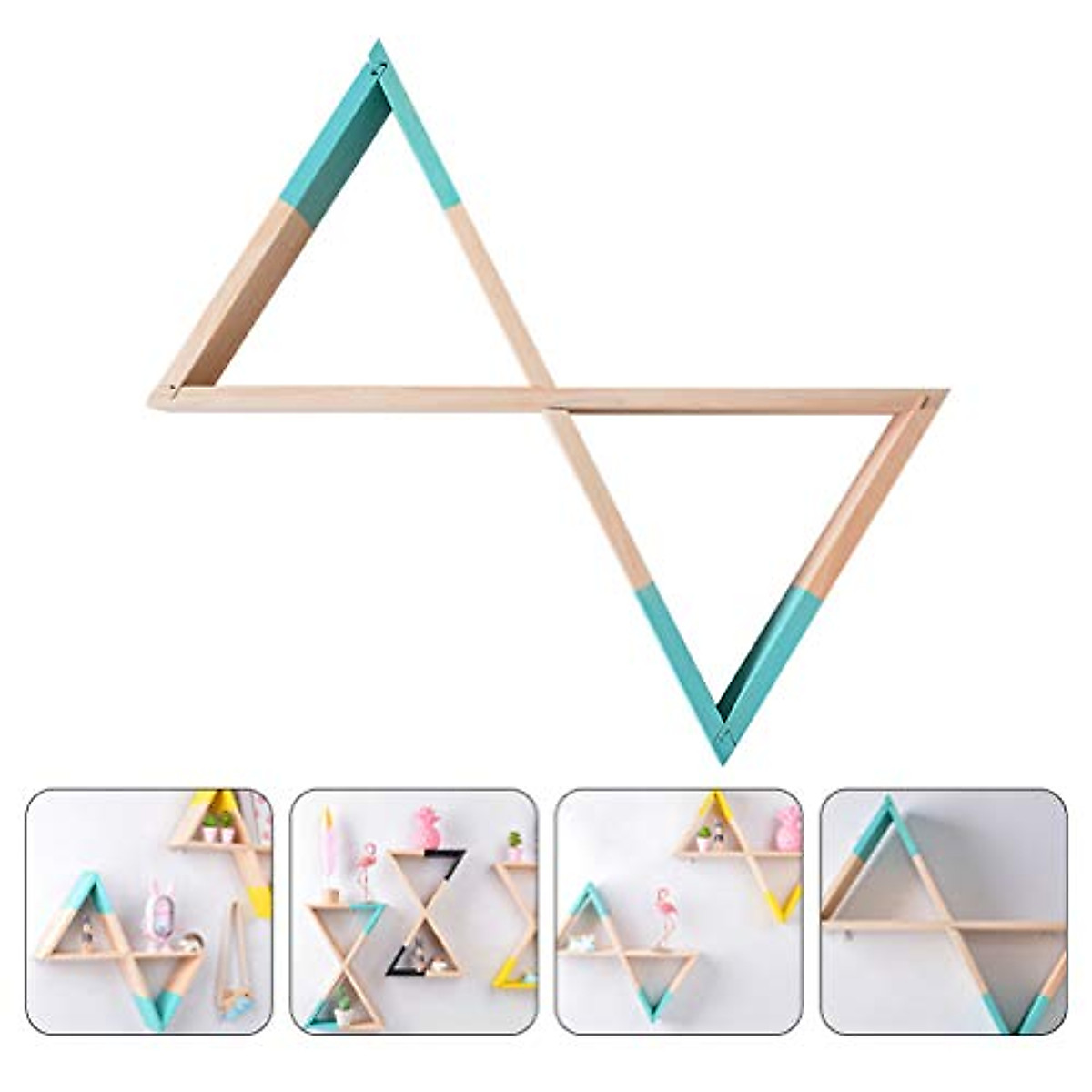 Garneck Wall Shelf Decor Wooden Floating Shelf Triangle Funnel Shaped Shelf Organizer Wall Mount Decorative Display Shelves Home Office Wall Storage Holder Green Botanical Decor