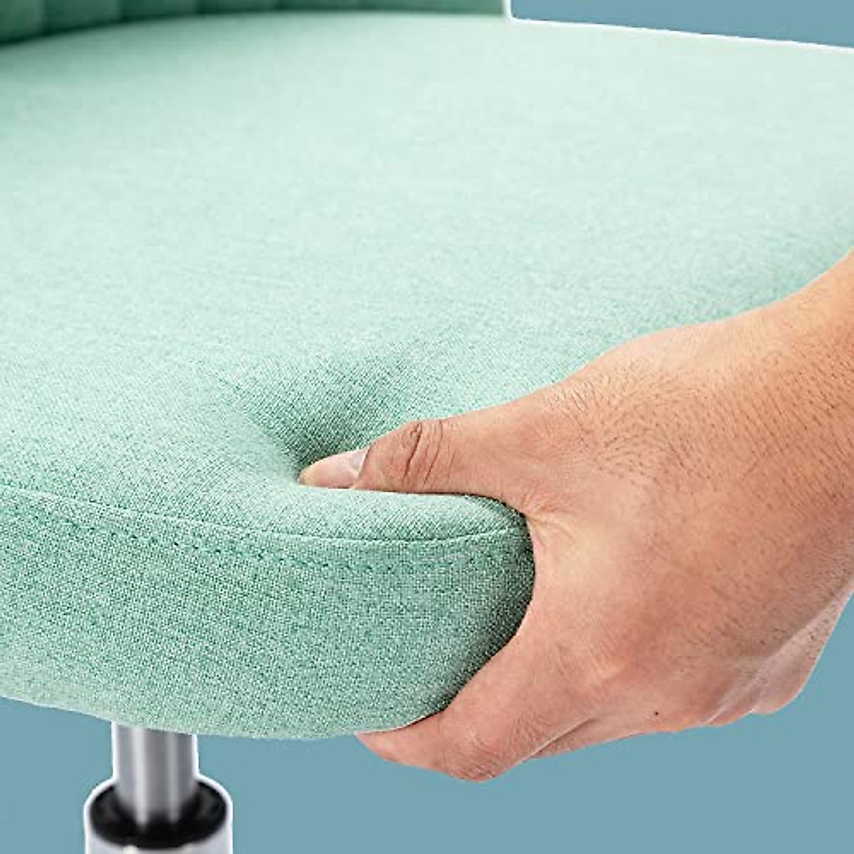 Home Office Desk Chair, Vanity Chair, Modern Adjustable Low Back Rolling Chair, Twill Upholstered Cute Office Chair, Desk Chairs with Wheels for Bedroom, Classroom, Vanity Room (Green)