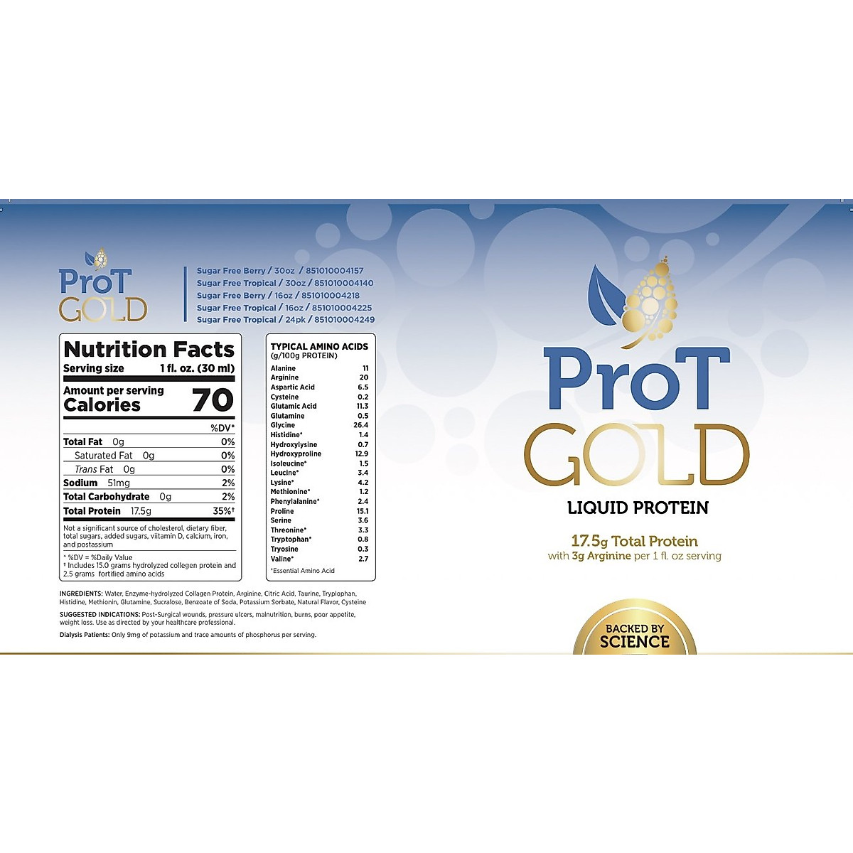 ProT GOLD Berry Sugar Free Liquid Protein Shot - 16oz Anti Aging. Proven to Boost Immunity. Formula Trusted by 4,000+ Medical Facilities for Complete Protein Nutrition and Proven 2X Faster Healing
