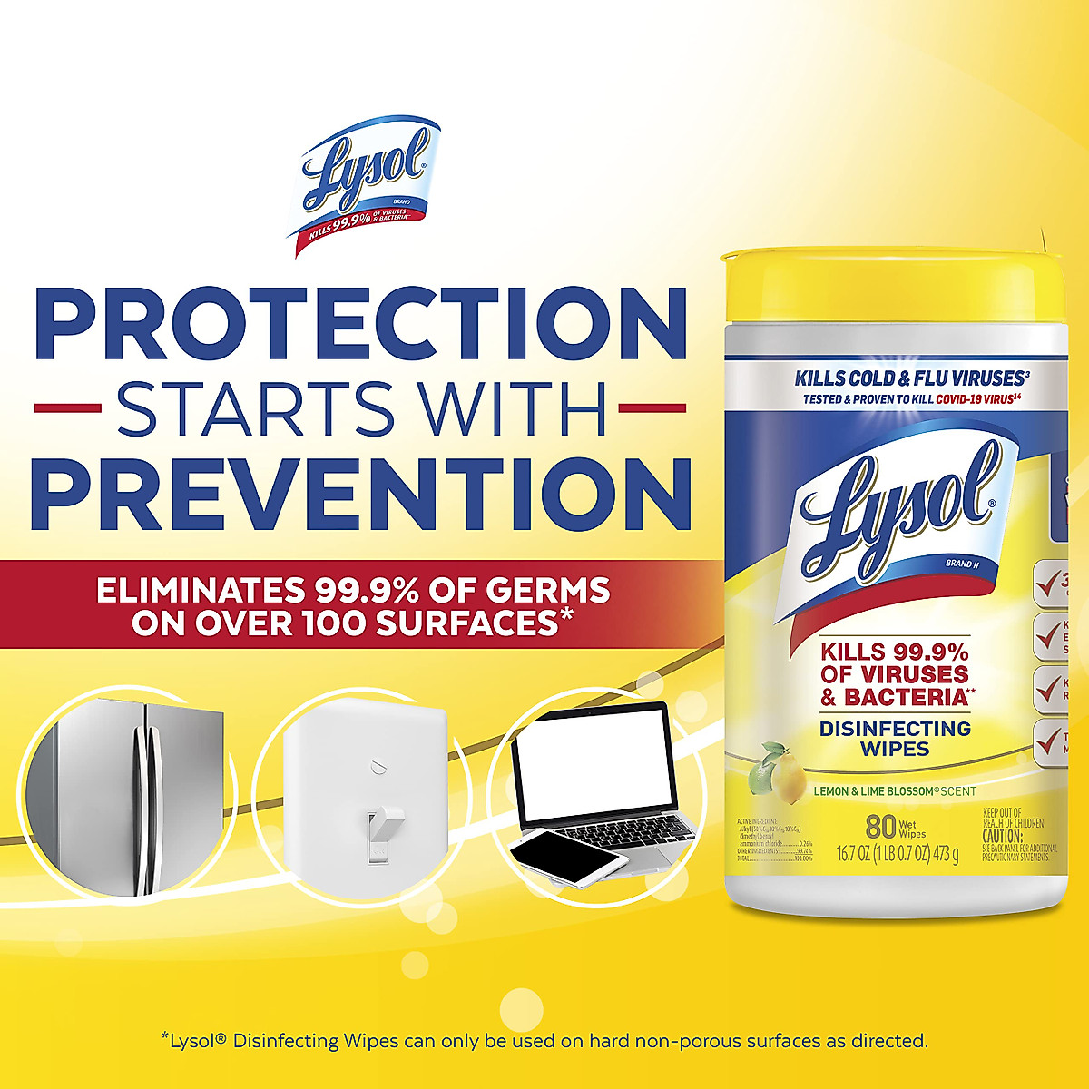 Lysol Disinfectant Wipes, Multi-Surface Antibacterial Cleaning Wipes, For Disinfecting and Cleaning, Lemon and Lime Blossom, 80 Count (Pack of 2)​