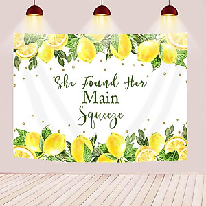 Mocsicka She Found Her Main Squeeze Backdrop Lemon Bridal Shower Lemonade Bachelorette Party Decoration Green Lemon Bride to Be Wedding Engagement Background (7x5ft (82x60 inch))