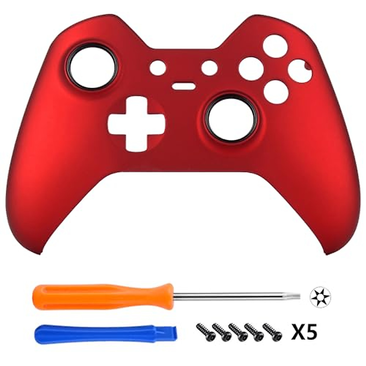 eXtremeRate Scarlet Red Soft Touch Replacement Shell Front Faceplate Cover for Xbox One Elite Controller Model 1698 with Thumbstick Accent Rings - Controller NOT Included