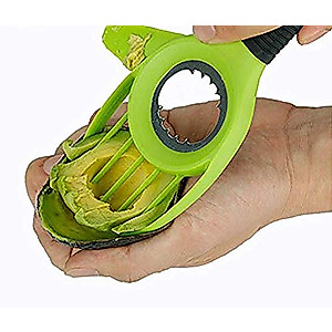 Simply Served Avocado Slicing and Storage Set, 3-in-1 Avocado Slicing Tool, Split, Pit, and Slice Avocados Safely and Effectively, Store Avocados and Reduce Browning, Green