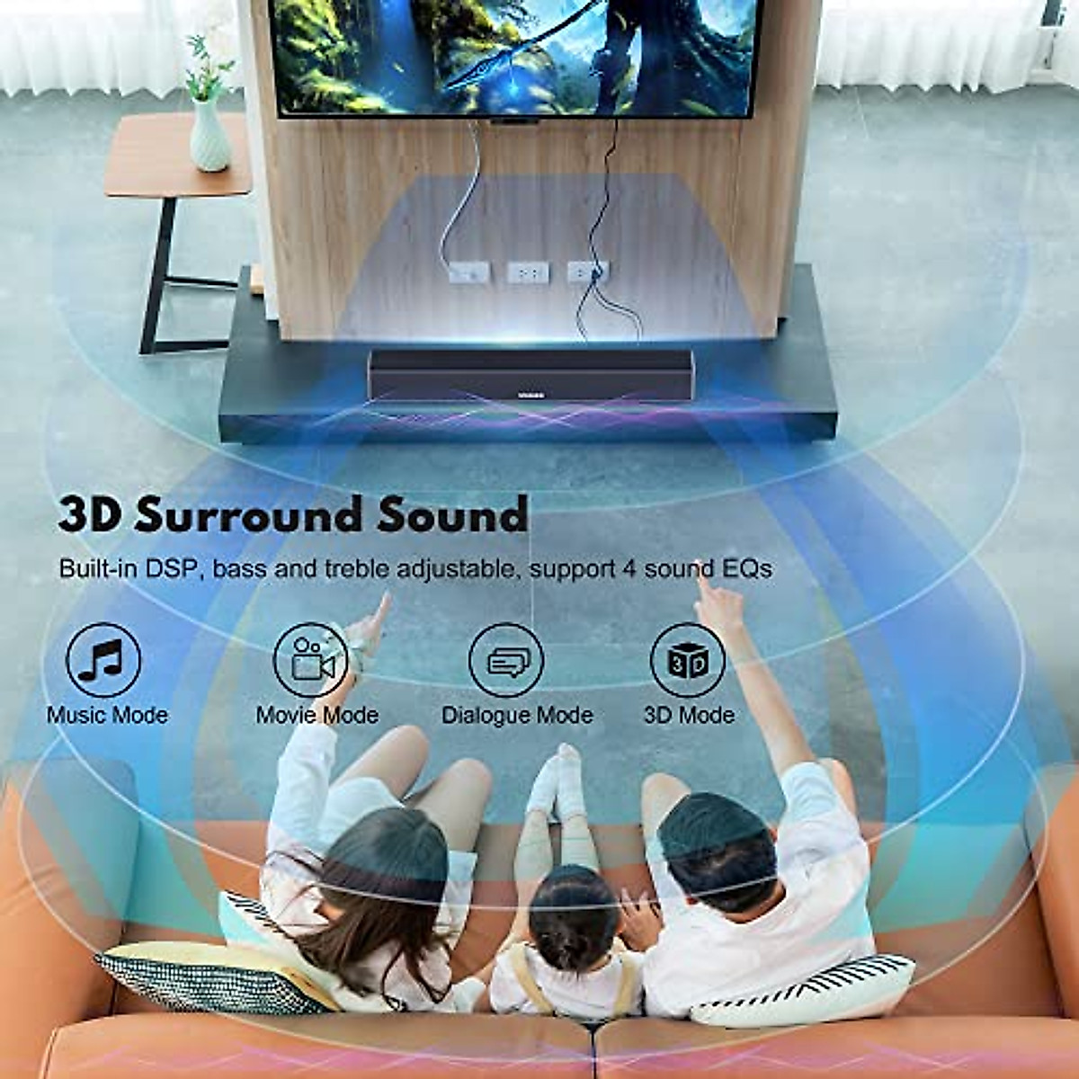 wogree 2.1ch Soundbar with Built-in Subwoofer, 80W 24 Inch Compact Small Sound Bars for TVs, Home Audio TV Speakers Support Bluetooth, TV-ARC, Optical, AUX, Line-in, and USB Input