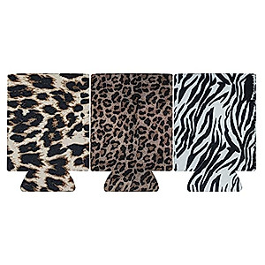 OKITCHEN Set of 3 Neoprene Beer Can Cooler Sleeve,Insulated Can Holder Sleeve for 12 oz Standard Iced Beer Can Bottle,Coral Fleece Super Soft Hand Feel,Leopard and Zebra Animal Pattern for Party