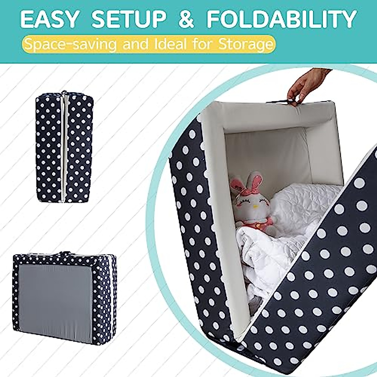 MOOITZ Toddler Bed, 3-in-1 Toddler Floor Bed: Portable, Foldable, and Travel-Friendly - Ideal Travel Bed for Toddlers and Kids, Navy Blue, 55x34 Inch
