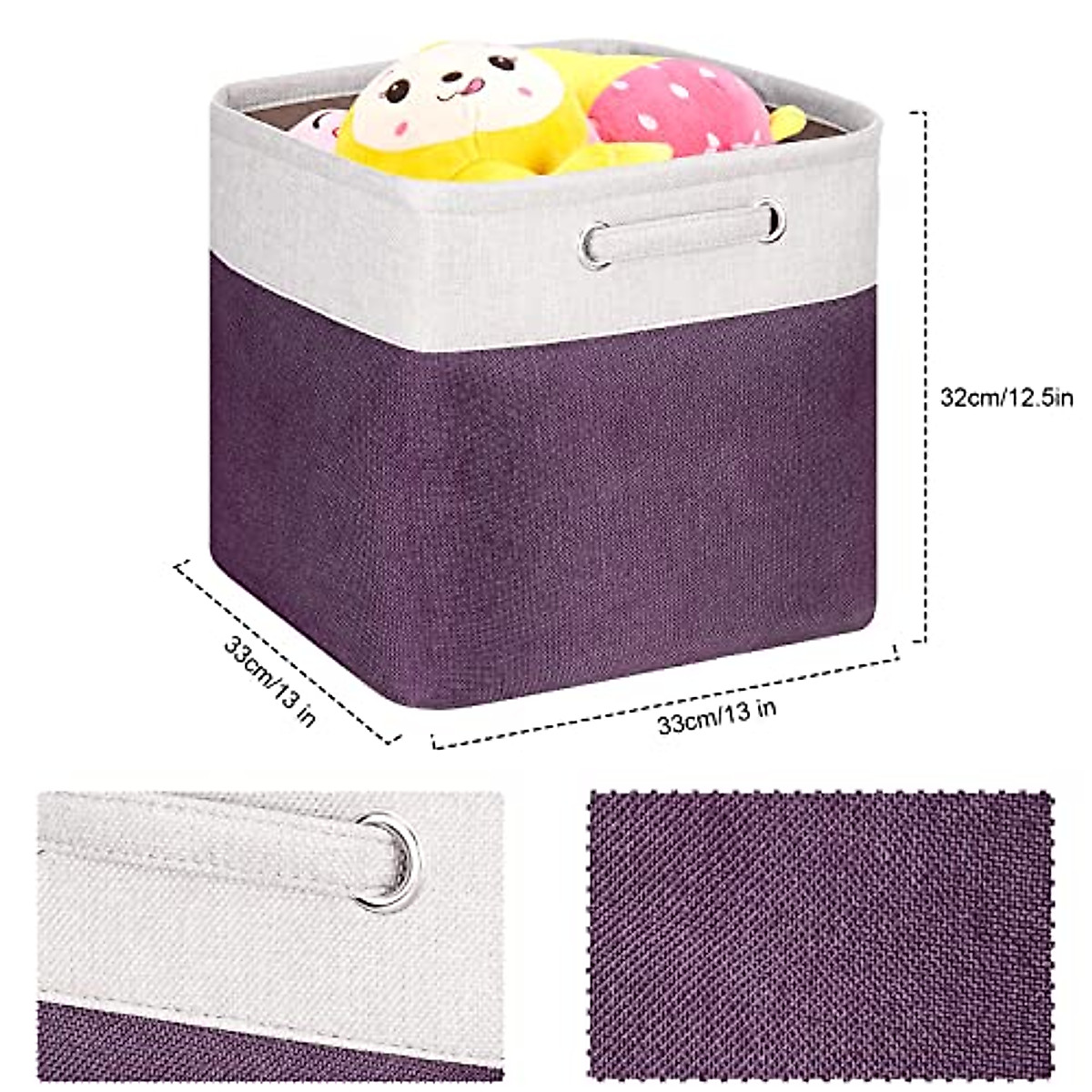 Fabric Cube Storage Boxes Foldable Storage Bins 13-Inch Dark Purple and Silver Khaki Patchwork Storage Baskets Cube Storage Bins with Handle Cubes Inserts Storage for Home and Office Supplies 13x13x13 cube organizer bin 3 Pcs/Pack, Sy-5