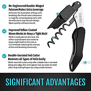 VINVOLI Professional Waiters Corkscrew Wine Bottle Opener - New 2023 Multi-Functional 3-in-1 Cork Screw Wine Bottle Openers - Wine Opener Corkscrews - Cool Beer Opener Wine Key With Wine Foil Cutter