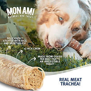 Mon Ami Beef Stuffed Trachea Dog Chews (6 inch, 9 Count) –Trachea Treats for Dogs Made from Grass Fed Beef with Glucosamine & Chondroitin – Natural Dog Treats & High Protein