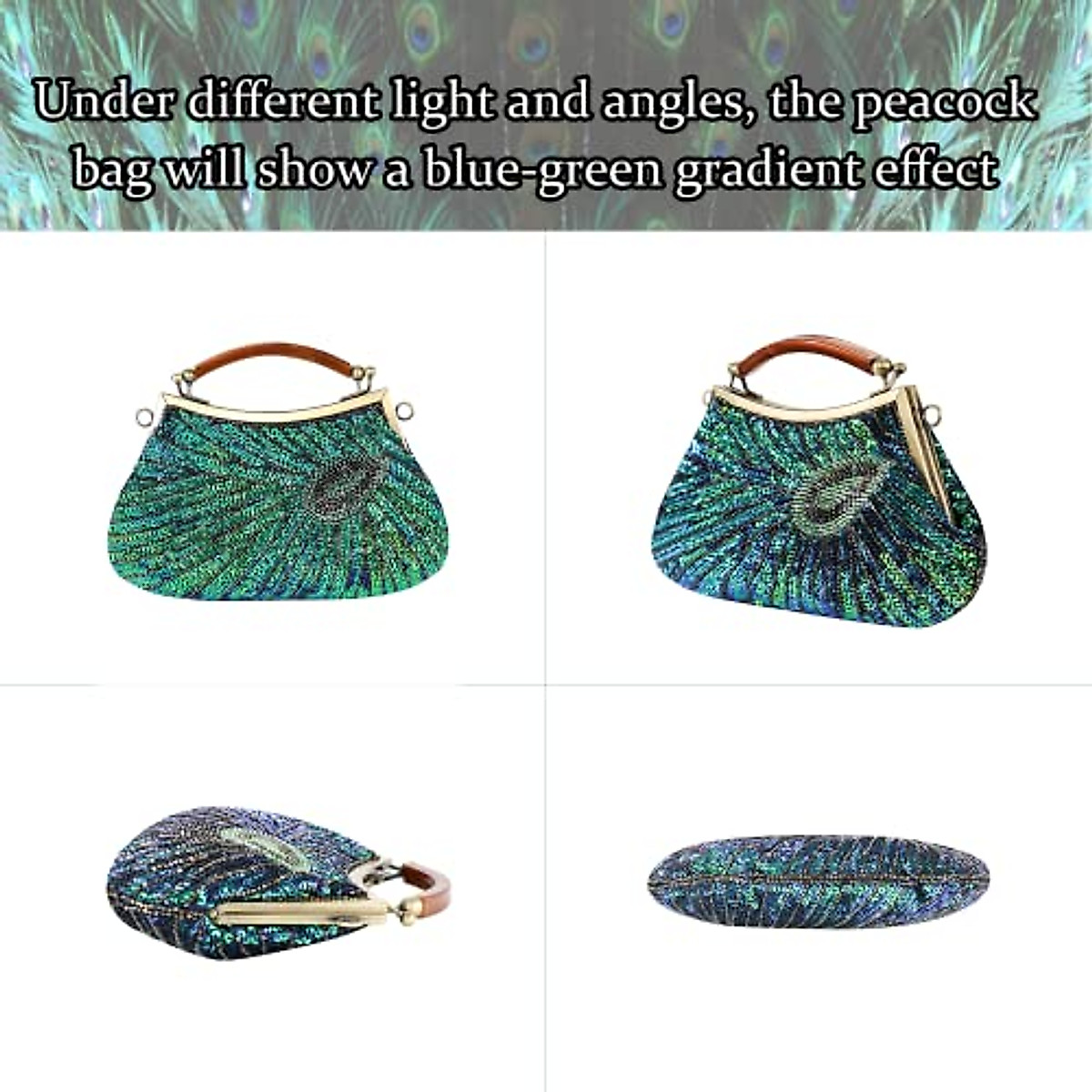 GUOZI Women's Vintage Beaded Sequin Peacock Clutch Purse Handmade Crossbody Evening Bag Handbag For Wedding Party Prom