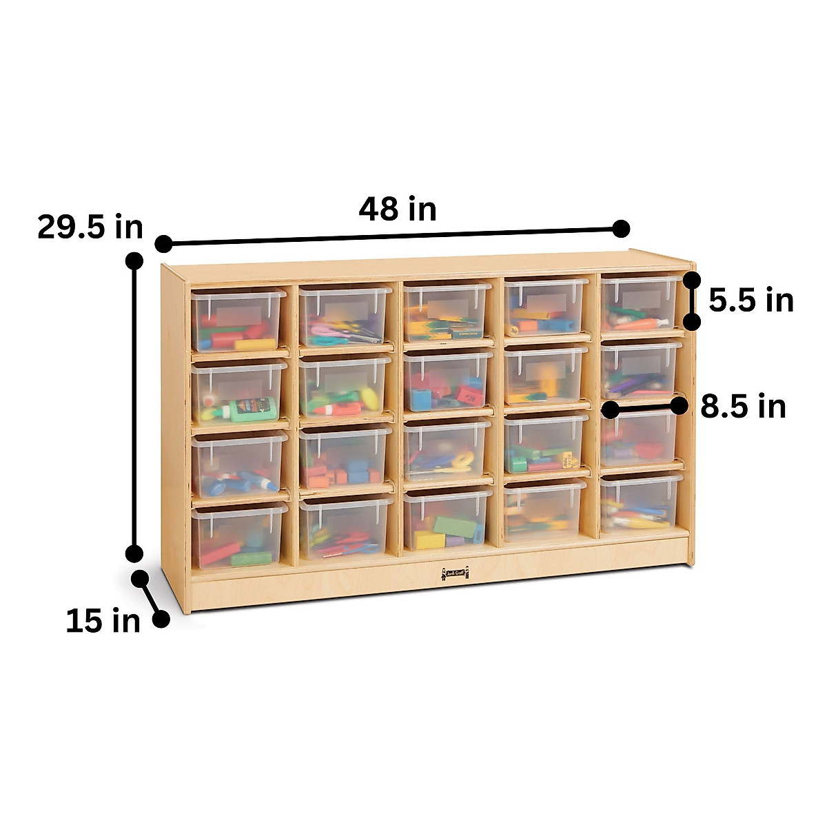 Jonti-Craft 04210JC 20 Cubbie-Tray Mobile Storage with Clear Bins 29.5 x 48 x 15 in
