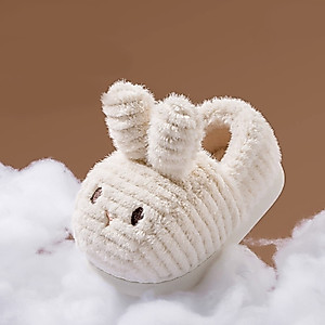 Toddler Fur Lined Winter Indoor Shoes Toddler Boys Girls House Slippers Home Shoes Plush Slip On Moccasins, White, 6-12 Months Infant (xeTtU8CQ1)