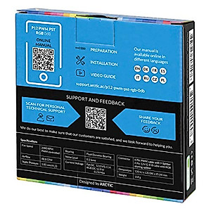 ARCTIC P12 PWM PST RGB - PC Fan, 120mm PWM Case Fan Optimized for Static Pressure, Semi-Passive: 200–2000 RPM (0 RPM <5%), 12V 4 pin RGB LED, Single Fan - Black