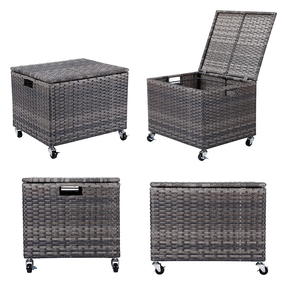BIRDROCK HOME Rolling File Box - Storage Cabinet with Wheels - Weatherproof Rattan-Style Resin Deck Chest for Garden, Home and Office - Organize Cushions, Toys, and Accessories - Storage Box - Grey