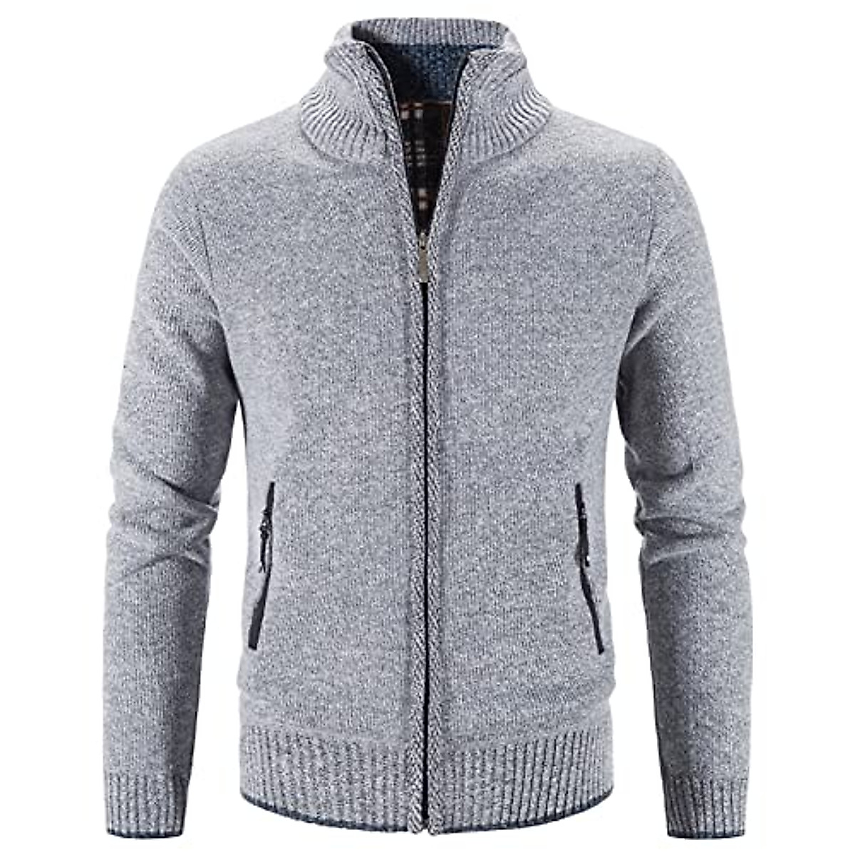 Men Full Zip Up Cardigan Sweaters Slim Fit Flannel Lining Knitted Cardigans Zipper Thick Casual Knit Sweater Coat (Light Grey,3X-Large)
