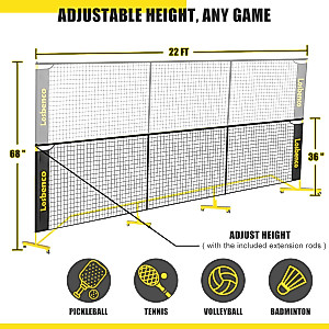 Losbenco Pickleball Net with Wheels Court Lines, Metal Frame & Regulation Size 22FT, 6-in-1 Adjustable Portable Net for Playing Pickleball, Tennis, Volleyball & Soccer and Backyard Games