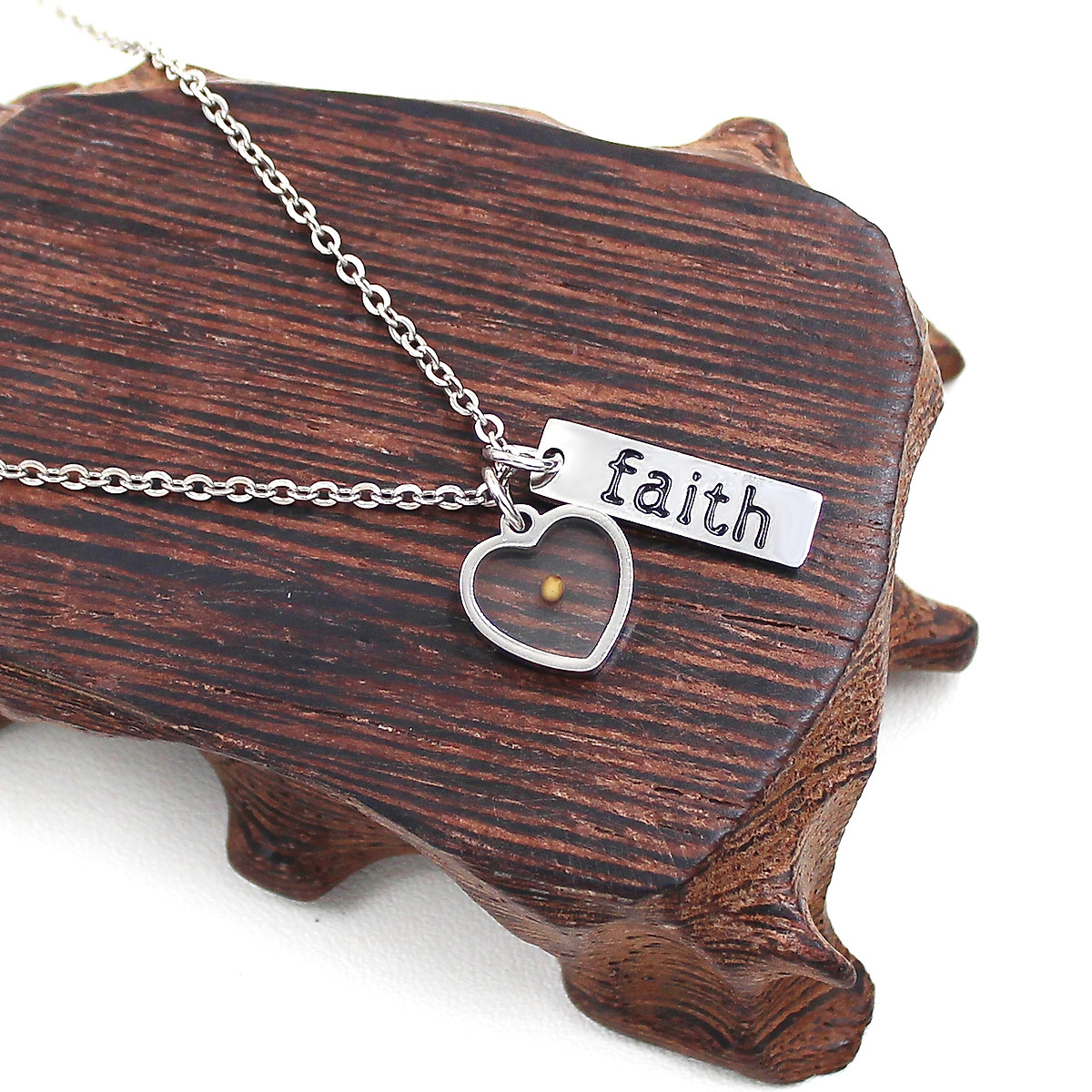 Uloveido The Amulet of Faith Mustard Seed Love Heart Pendant Necklace,Stainless Steel Charms Necklace for Women Y559 (Heart)