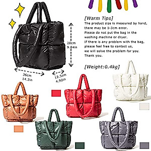 Women Large Quilted Puffer Tote Bag Soft Padded Down Winter Handbag Space Totes Puffer Shoulder Bag Nylon Pillow Shopper Bag White