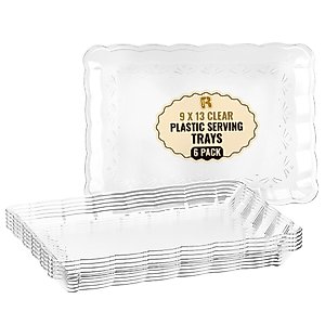 6 Pack Plastic Serving Trays for Party - Plastic Tray 9 by 13 Inch - Heavy Duty Plastic Trays for Food - Rectangular Party Serving Trays and Platters - Premium Party Trays - Clear Disposable Trays